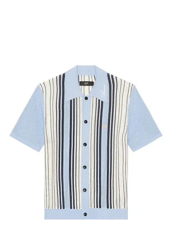 Amiri Script Stripe Shirt In Blue - Ashley Blue