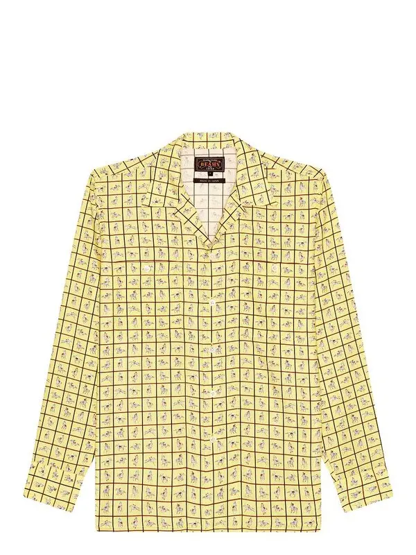 BEAMS Mil Open Collar Derby Tattersall - Yellow