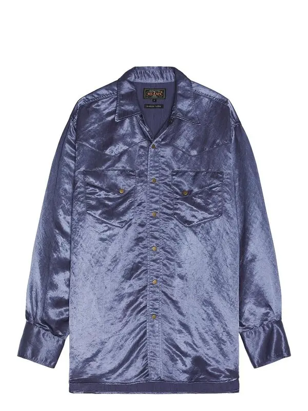 BEAMS Western Shirt Broken Nylon Satin In Blue - Navy