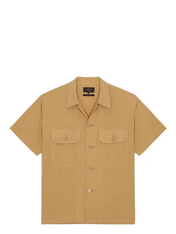BEAMS Mil Sht Shirt Textured Ripstop In Brown - Khaki