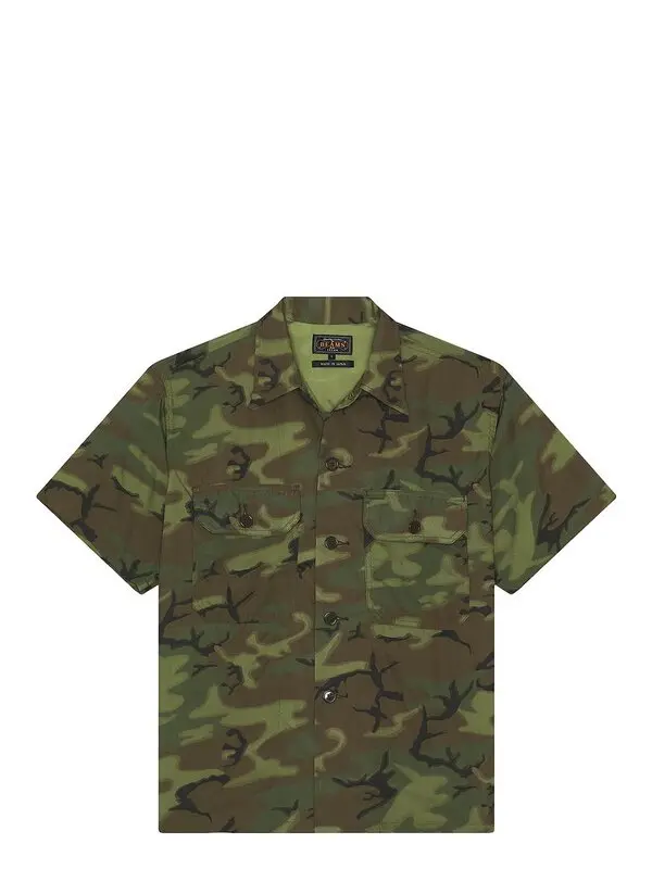 BEAMS Mil-sht Mesh Camo Jacquard Mapping Print In Green - Erdl Camo