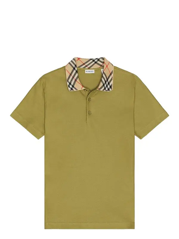 Burberry Check Collar Polo In Green - Estate