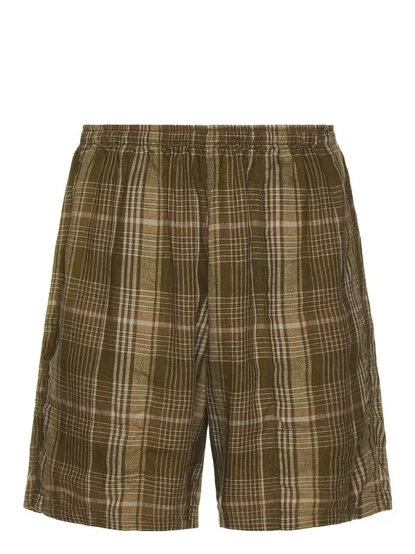 BEAMS Gym Shorts Mesh Plaid - Olive Plaid