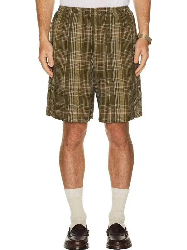 BEAMS Gym Shorts Mesh Plaid - Olive Plaid