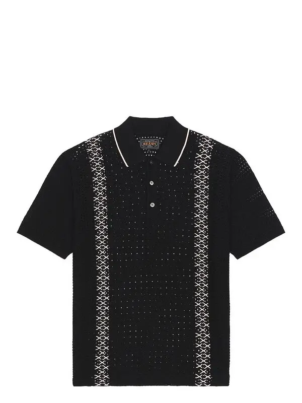 BEAMS Knit Polo Mesh Stripe - Black