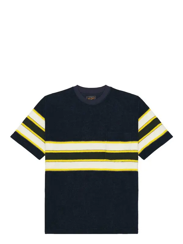BEAMS Pocket Tee Stripe Pile - Navy