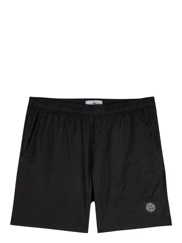 Stone Island Logo Crinkled Nylon Swim Shorts - Black