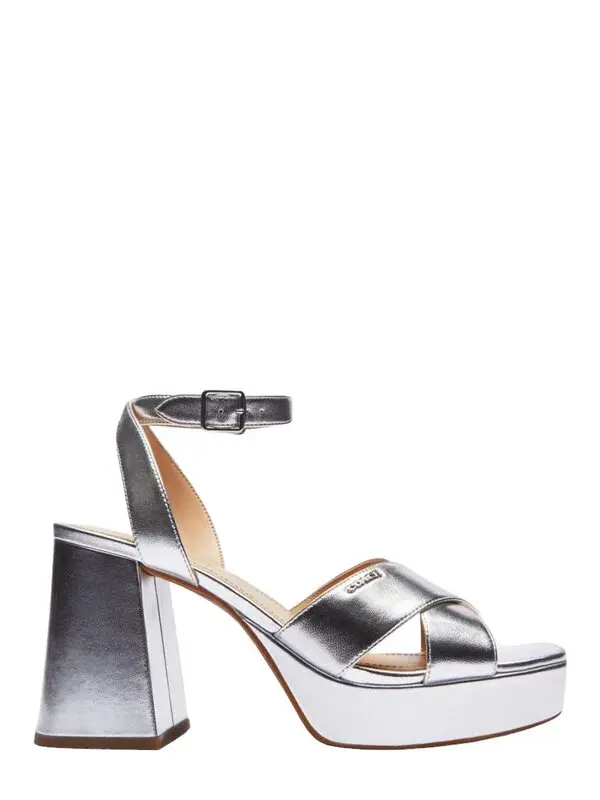 COACH Block Heel Sandal - Metallic Leather/metallic Silver