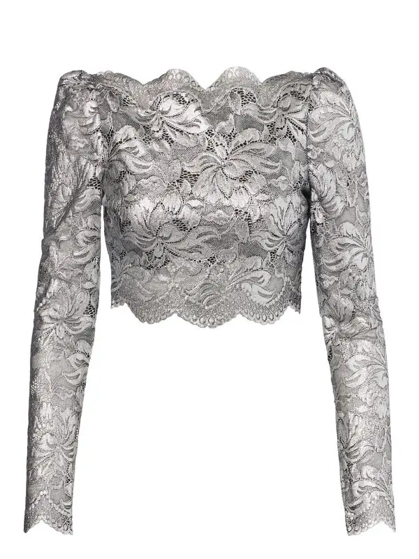 Rabanne Floral Cropped Lace Top - Silver