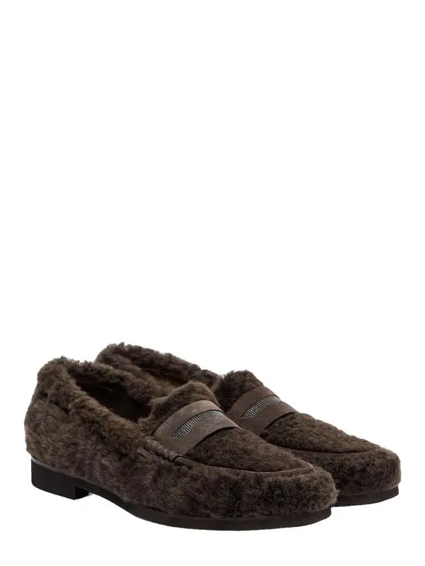 Brunello Cucinelli Monili Shearling Loafers - Brown