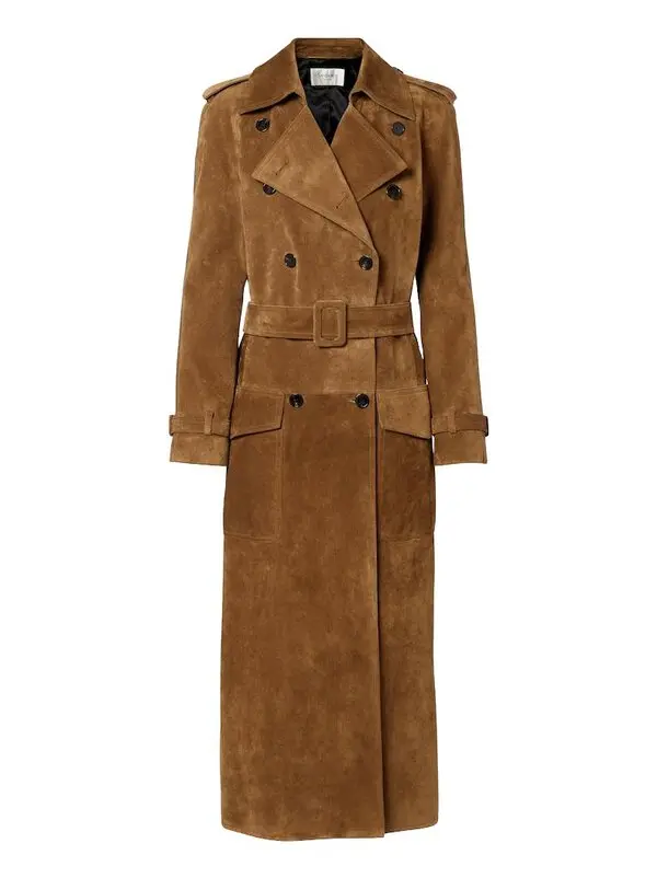 Saint Laurent Suede Trench Coat - Brown