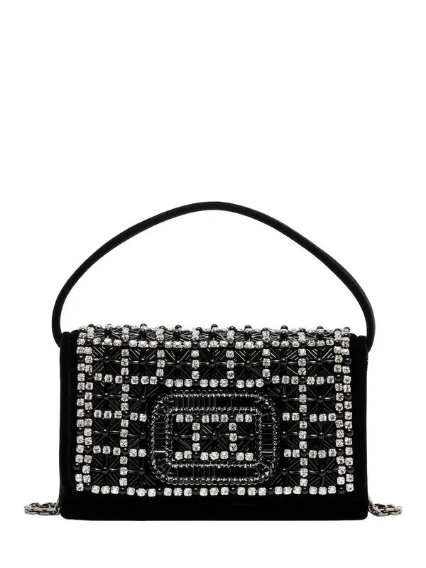 ROGER VIVIER Pilgrim Micro Embellished Velvet Clutch - Black