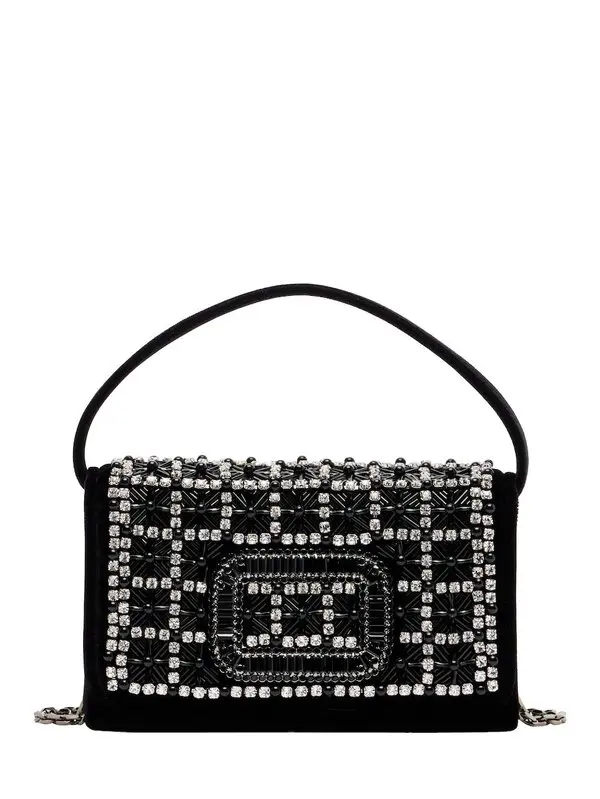 ROGER VIVIER Pilgrim Micro Embellished Velvet Clutch - Black