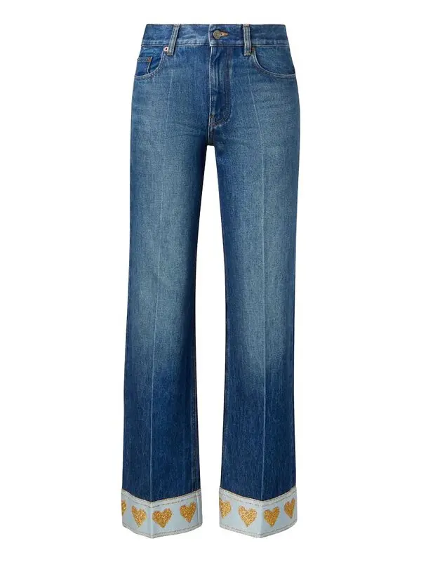Valentino Garavani Embellished Mid-rise Straight Jeans - Blue