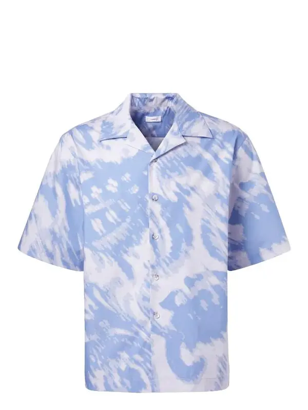 Commas Printed Cotton Bowling Shirt - Blue