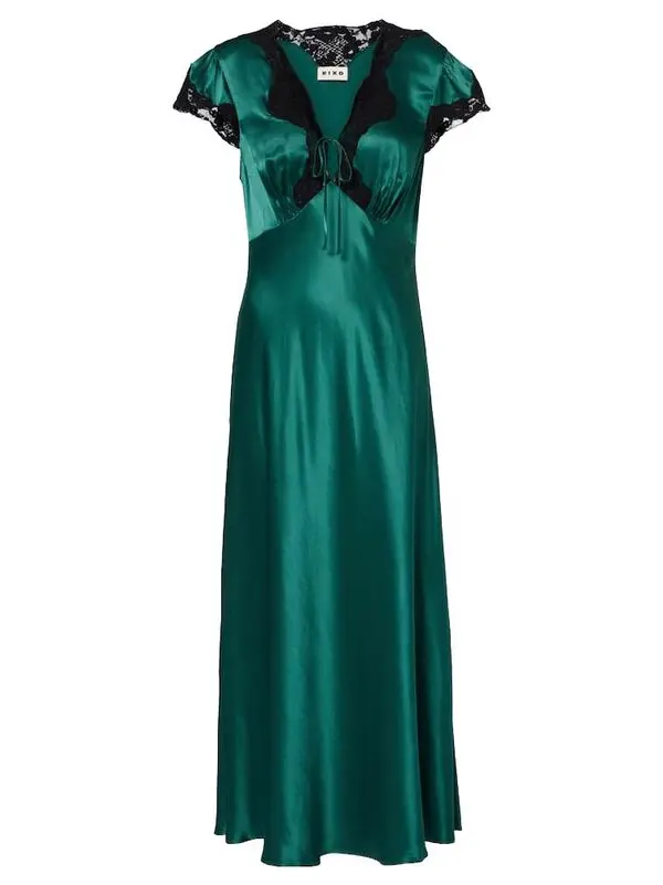 Rixo Amari Satin Midi Dress - Green