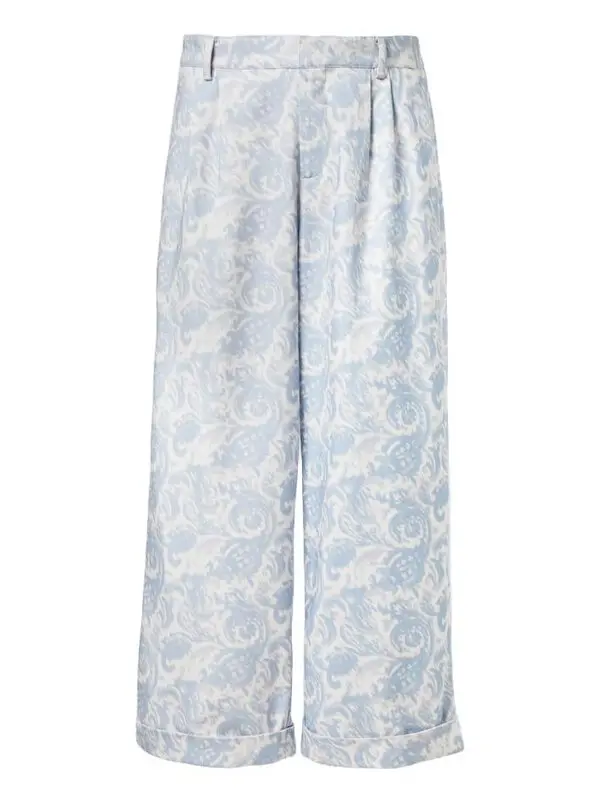 Commas Printed Cotton-blend Wide-leg Pants - Blue