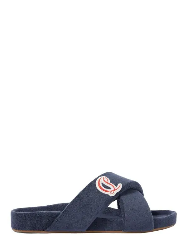 CHRISTIAN LOUBOUTIN Bizzu Embroidered Logo Slides - Blue