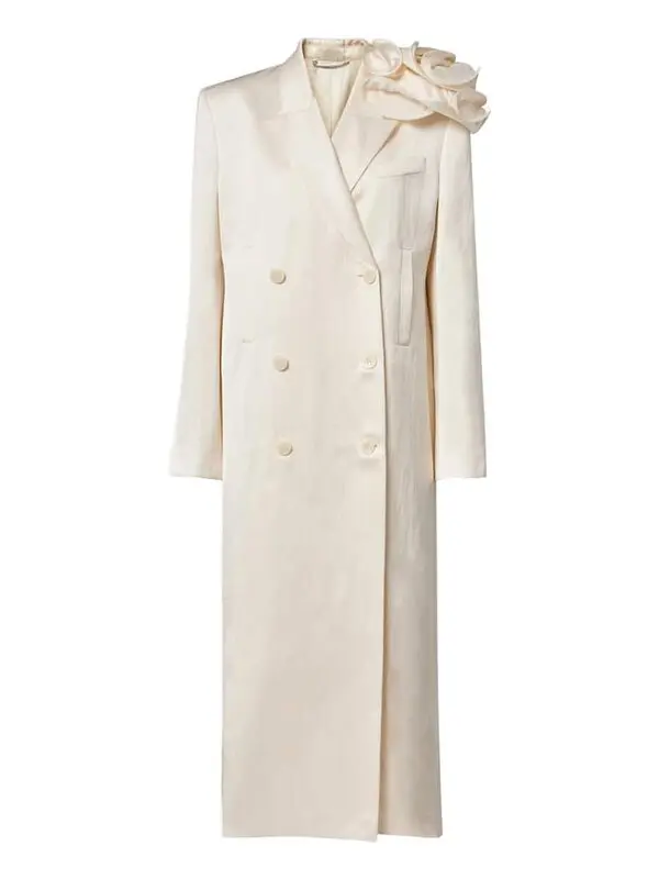 Magda Butrym Floral-appliqué Double-breasted Coat - White
