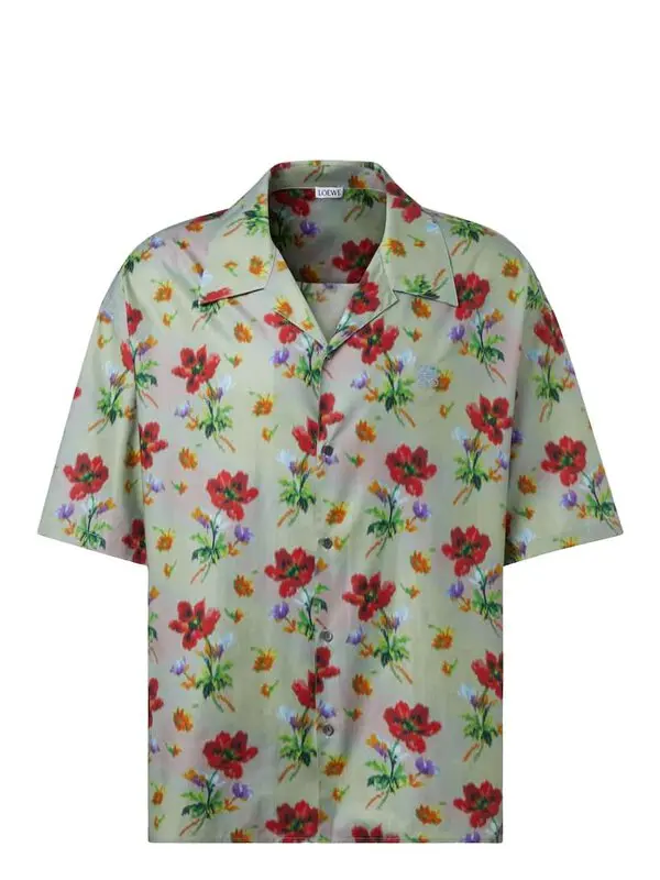 Loewe Floral Cotton And Silk Twill Bowling Shirt - Green