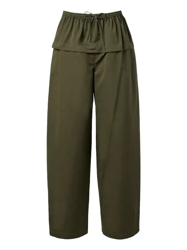 Alaïa Peplum Cotton Tapered Pants - Green
