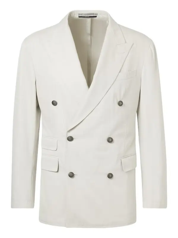 Dunhill Double-breasted Cotton And Cashmere Blazer - Grey