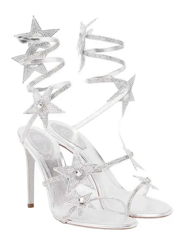 Rene Caovilla Cleo 105 Embellished Satin Sandals - Silver