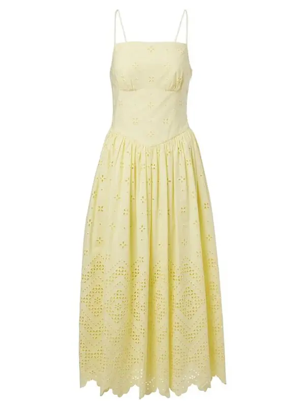 SELF-PORTRAIT Broderie Anglaise Cotton Midi Dress - Yellow