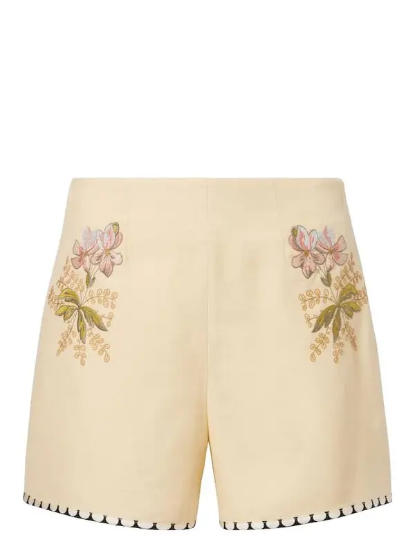 Valentino Garavani Escape Floral Embroidered Shorts - Yellow