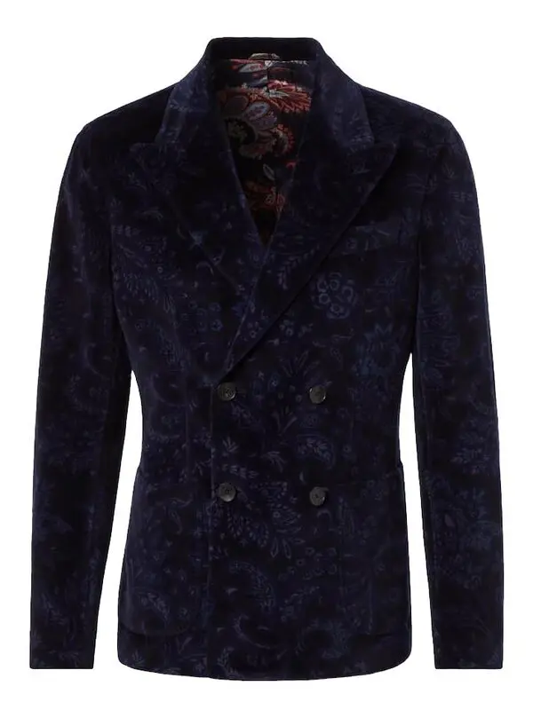 Etro Double-breasted Cotton-blend Velvet Blazer - Blue