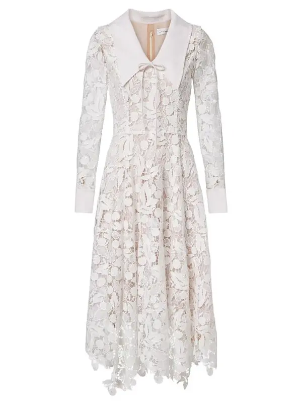 Oscar De La Renta Guipure Lace Midi Dress - White