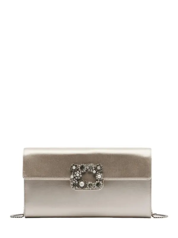 ROGER VIVIER Embellished Satin Envelope Clutch - Silver