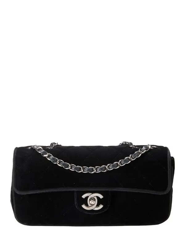 Chanel Velvet East West Flap Bag - Black