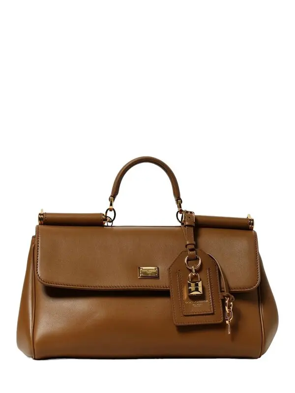 Dolce & Gabbana My Sicily Leather Handbag With Padlock And Shoulder Strap - Brown