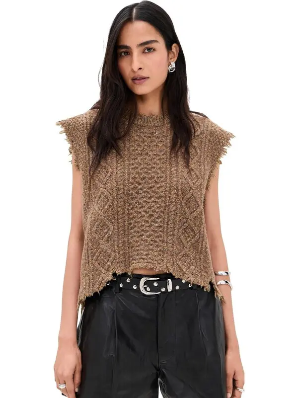 R13 Cable Knit Vest - Brown Tweed
