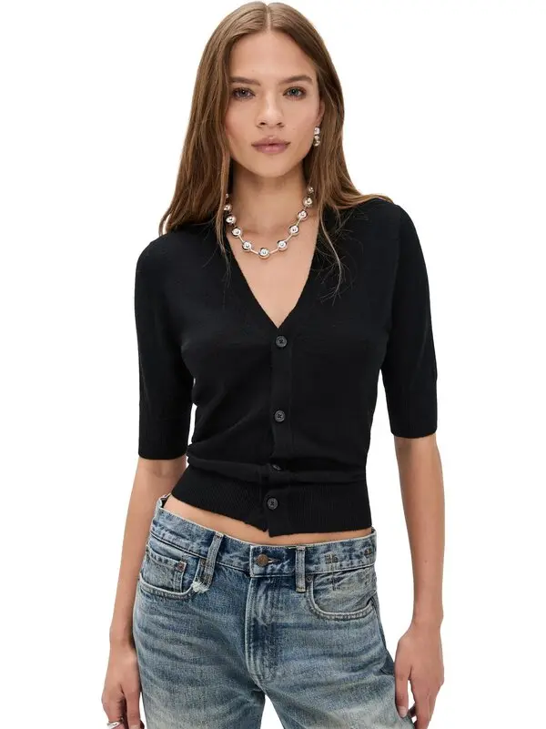 R13 Elbow Sleeve Split Hem Cardigan - Black