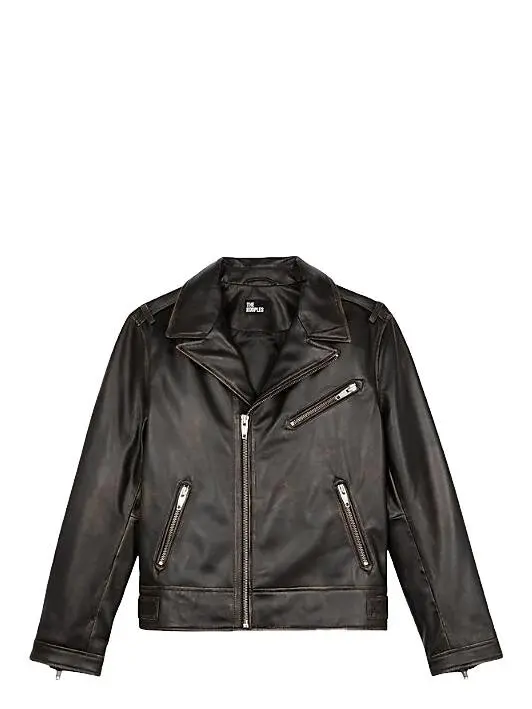The Kooples Zipped Regular-fit Leather Biker Jacket - Black Used Light