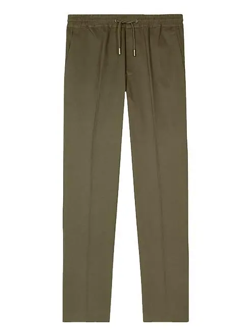 The Kooples Elasticated-waist Straight-leg Cotton Trousers - Kaki