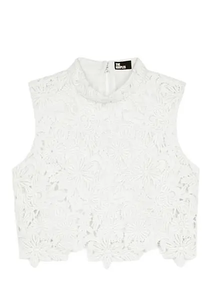 The Kooples High-neck Lace-embroidered Top - Ecru