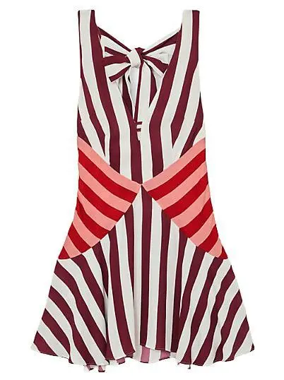 REISS Esme Striped Woven Mini Dress - Burgundy Off White