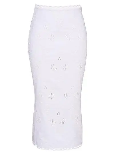 House Of Cb Slim-fit Broderie Anglaise Cotton Midi Skirt - White