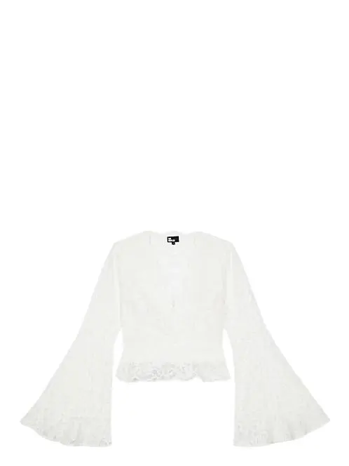 The Kooples Lace V-neck Top - Ecru