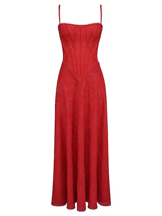 House Of Cb Esme Floral Chiffon Maxi Dress - Red