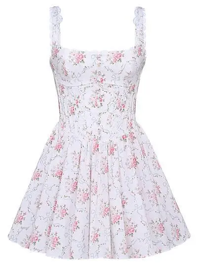 House Of Cb Floral-print Lace-trim Mini Dress - Rose Print