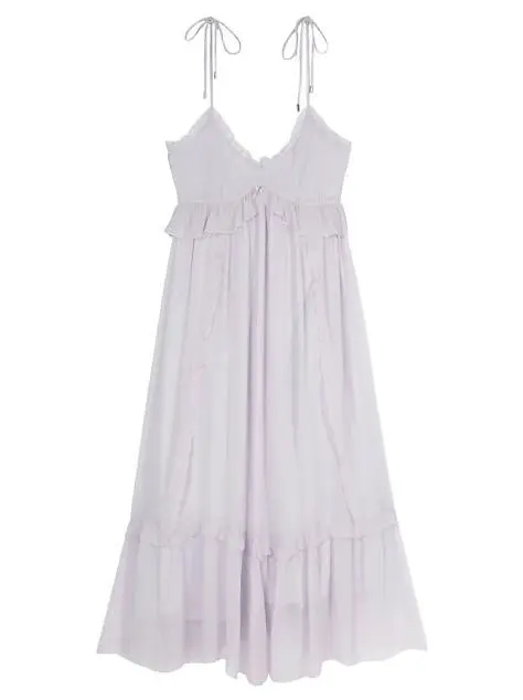 The Kooples Ruffle-trim V-neck Woven Midi Dress - Light Purple