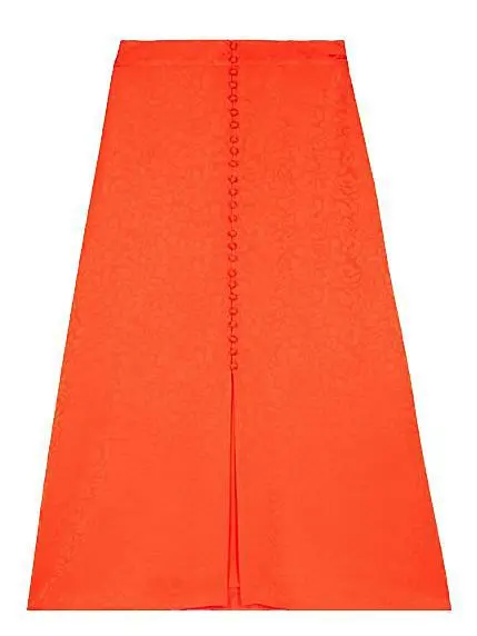 The Kooples Leopard Jacquard Woven Midi Skirt With Buttons - Orange Red