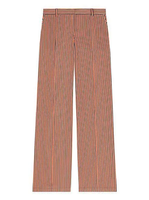 The Kooples Striped Wide-leg Mid-rise Trousers - Dark Navy / Fire Red