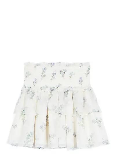 The Kooples Floral-print Shirred-waist Mini Skirt - White / Sky Blue