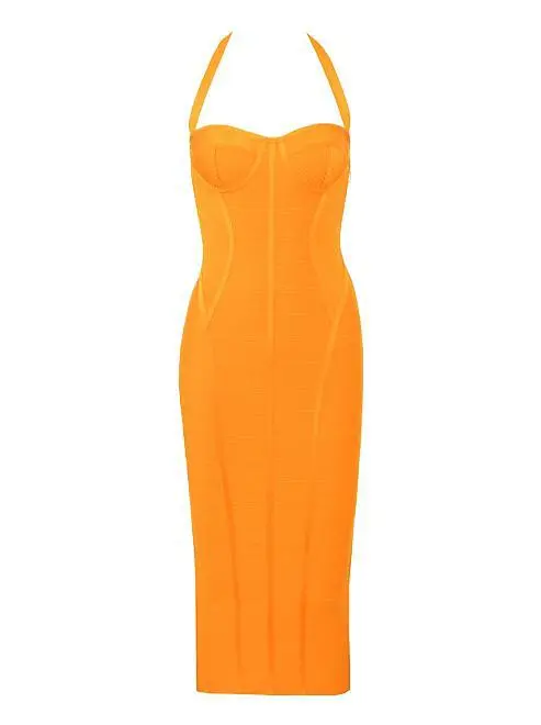 House Of Cb Halter-neck Bandage Mini Dress - Orange Sherbet