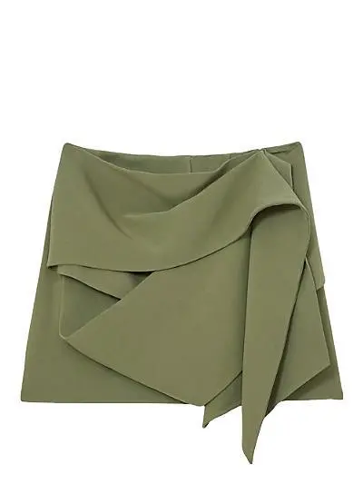 REISS Drape-detail Stretch-woven Mini Skirt - Green